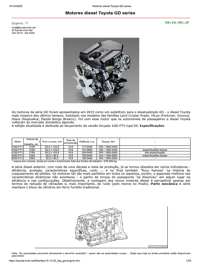 Motores Diesel Toyota GD: Especificações | PDF | Turbocompressor ...