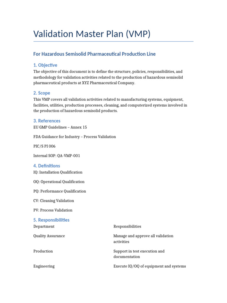 Hazardous Semisolid Pharma VMP Guide | PDF | Verification And ...
