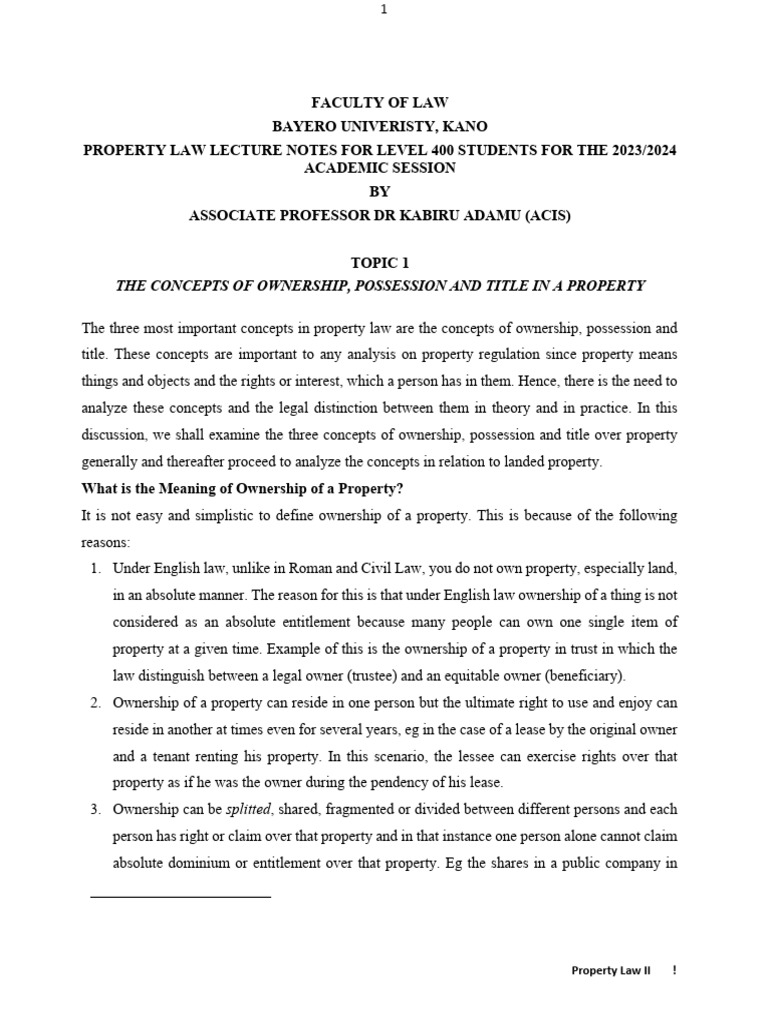 Understanding Ownership in Property Law | PDF | Concurrent Estate ...