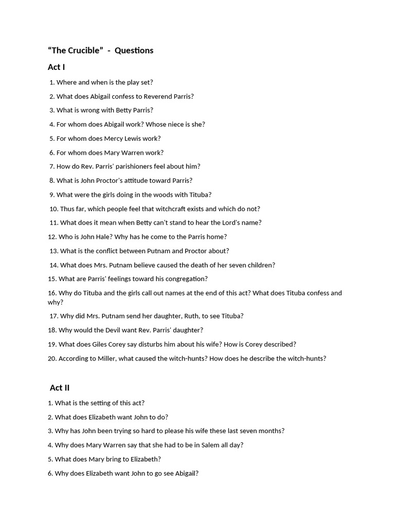 The Crucible Questions Only | PDF | Witch Hunting | Witchcraft