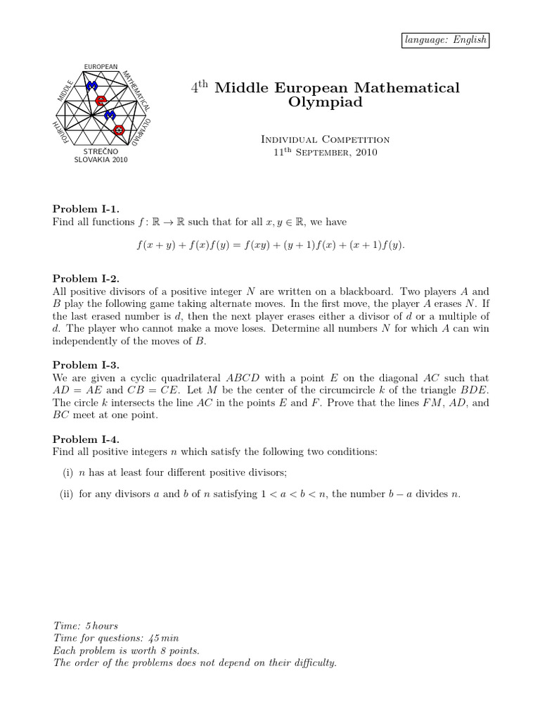 2010 Middle European Math Olympiad | PDF | Euclidean Plane Geometry ...
