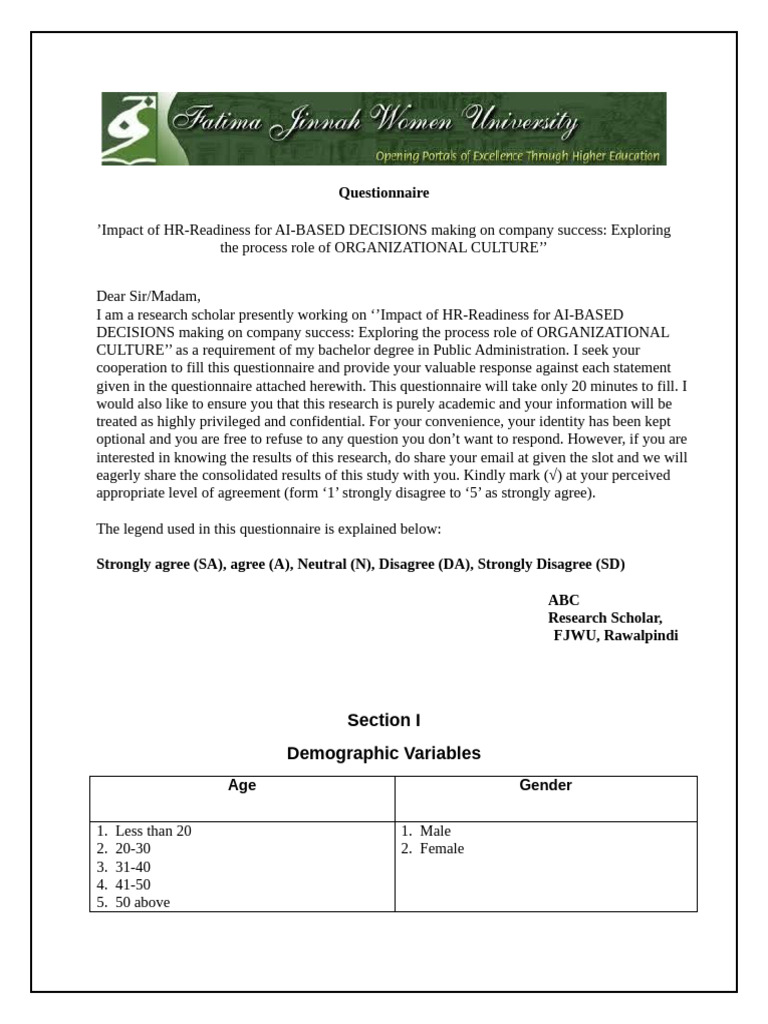 AI Decision Making Questionnaire | PDF | Questionnaire | Business