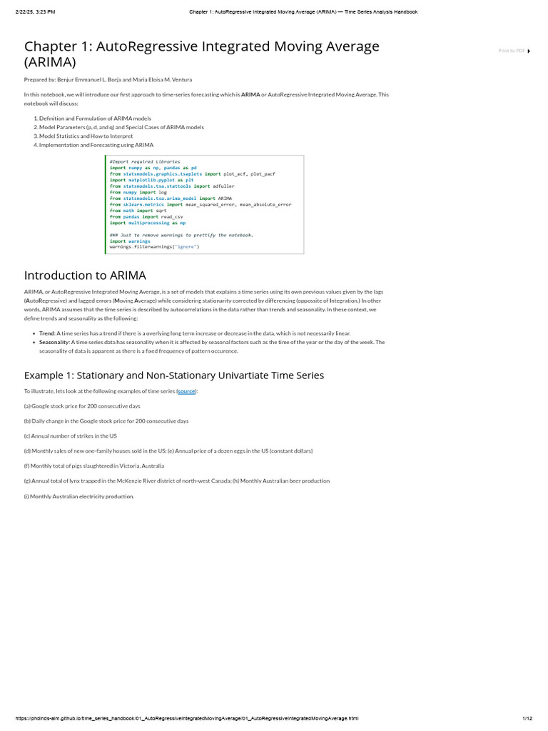 Time Series Analysis Handbook 03 | PDF | Autoregressive Integrated Moving Average | Stationary ...