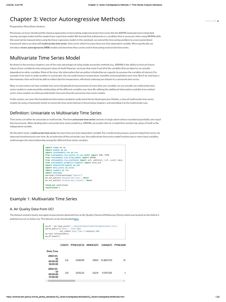 Time Series Analysis Handbook 05 | PDF | Vector Autoregression | Time ...