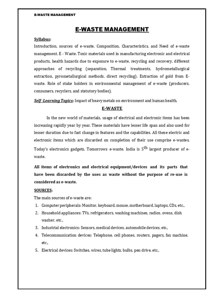 Module 5 - E WASTE MANAGEMENT | PDF | Electronic Waste | Waste