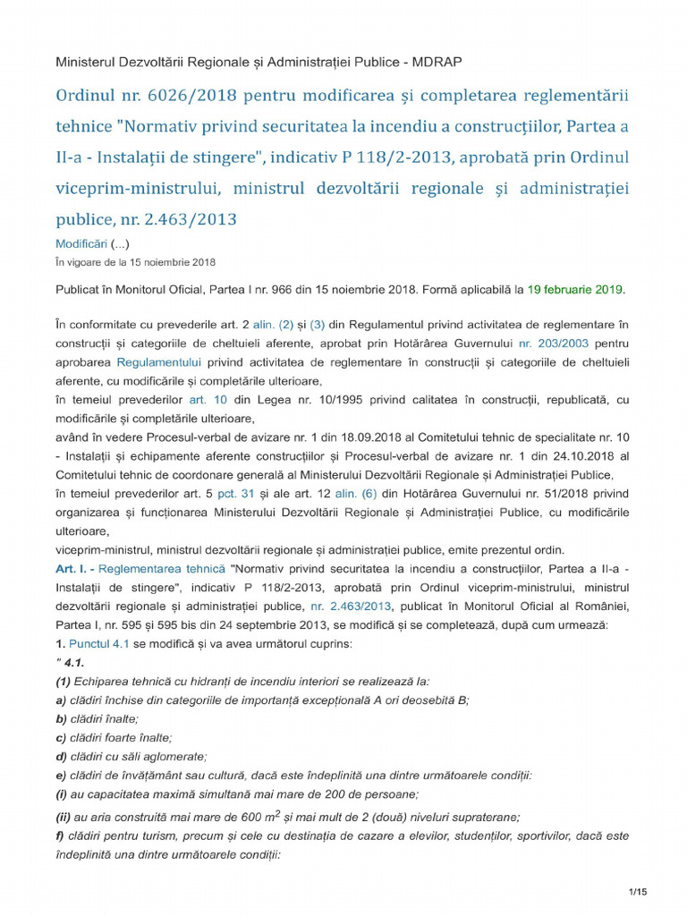Ordin 6026 2018 Instalatii Stingere Modificare p118 2 | PDF
