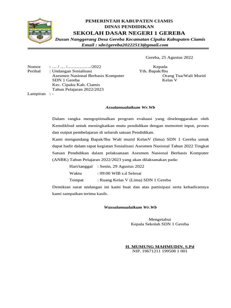 SOSIALISASI Undangan, Daftar Hadir, Notulen, Rapat Dan Berita Acara ANBK 2022 | PDF