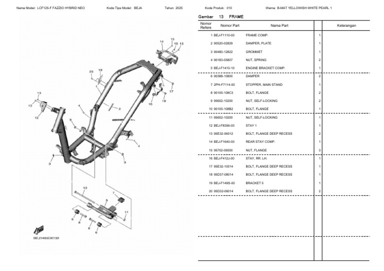 Yamaha Fazzio Neo Hybrid 2025 Parts List | PDF
