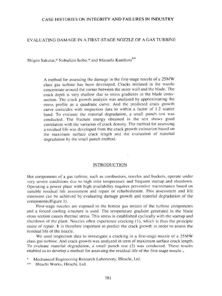 Evaluating Damage in A First-Stage Nozzle of A Gas Turbine | PDF