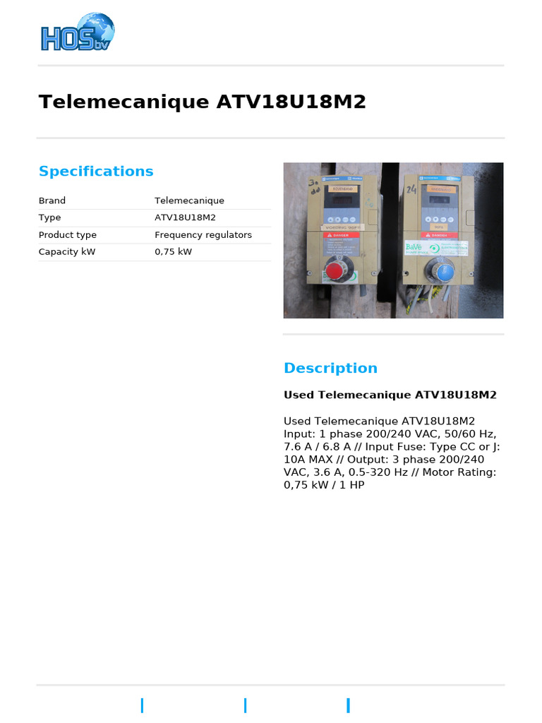 Telemecanique ATV18U18M2 - Product Sheet | PDF
