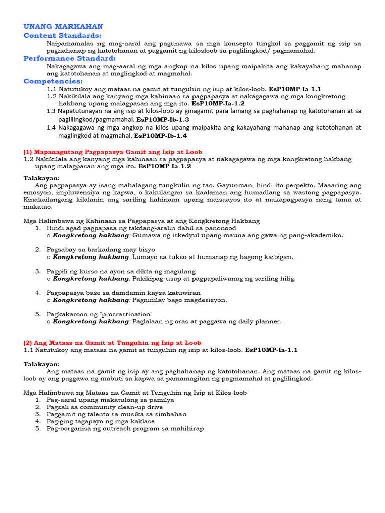 Esp 10 q1 4 Handouts | PDF