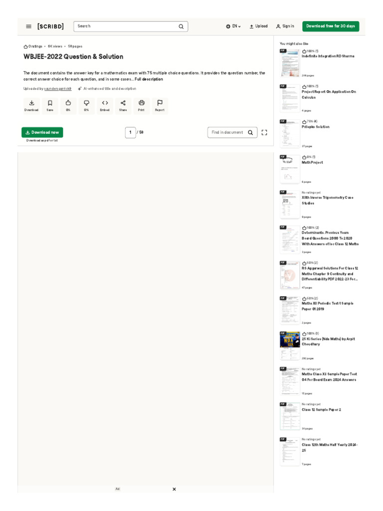 WWW Scribd Com Document 695811712 WBJEE 2022 Question Solution 1 | PDF | Mathematics ...