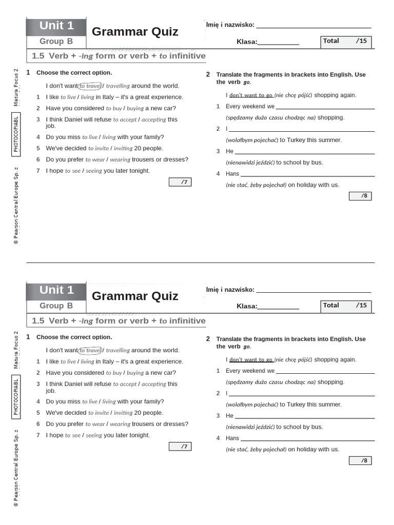 Grammar Quiz: Verb Forms A2/B1 | PDF | Semantic Units | Linguistic Typology