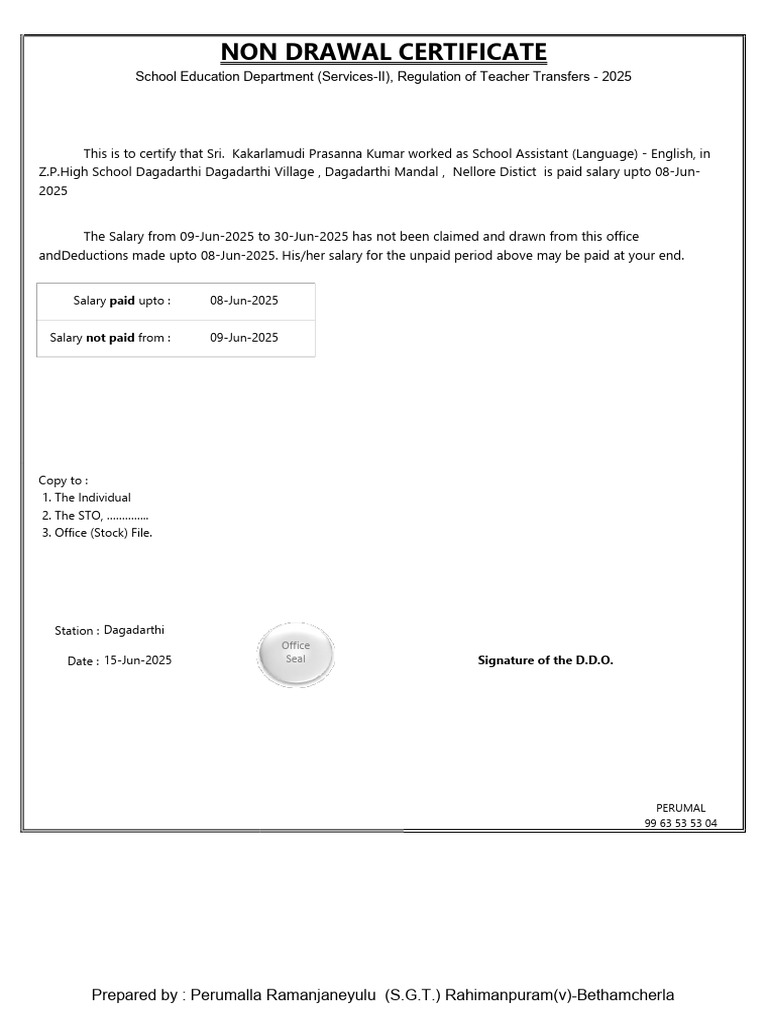 Non Drawal Certificate for Teachers | PDF