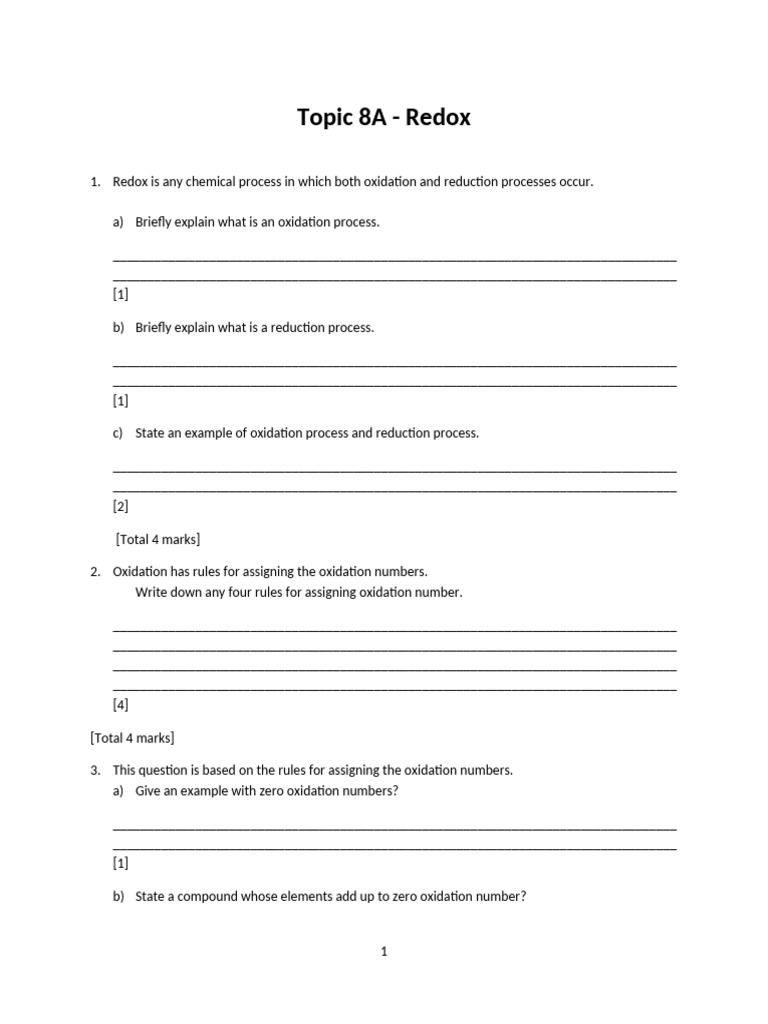 Understanding Redox Reactions and Oxidation Numbers | PDF | Redox ...