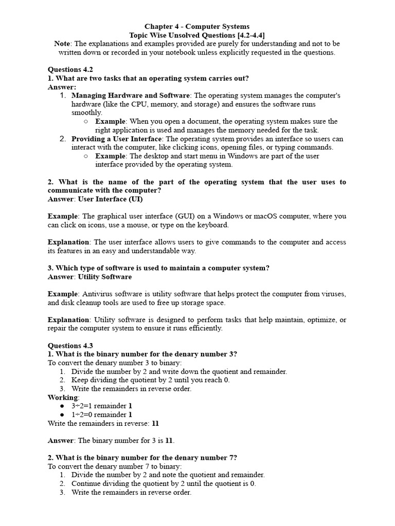 CAIE LS 7 COMPUTING Chapter 4 - Computer Systems - Topic Wise Unsolved Questions (4.2-4.4) | PDF ...