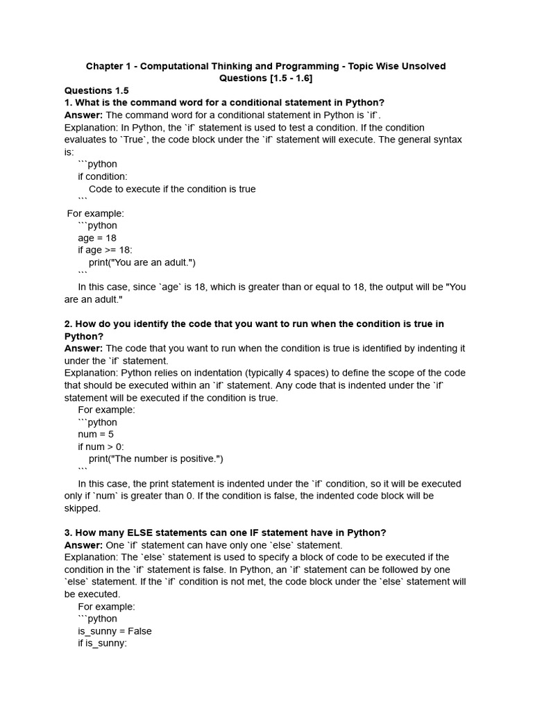 IGCSE 7 COMPUTING Chapter 1 - Computational Thinking and Programming - Topic Wise Unsolved ...