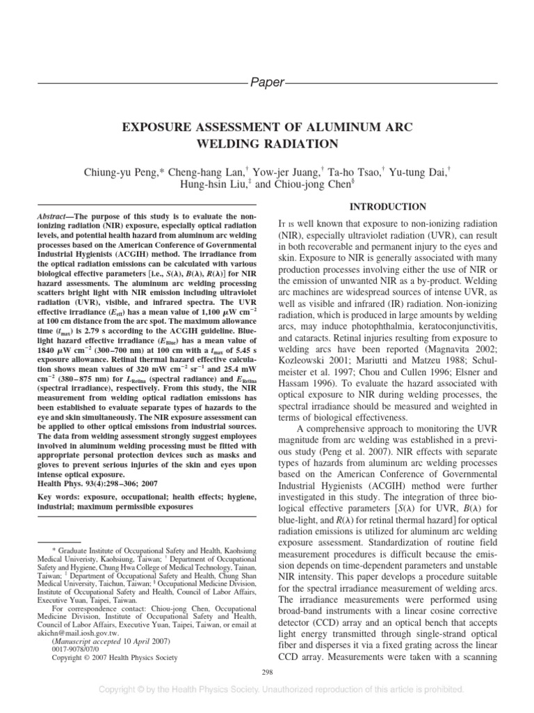 ALuminum ARC Radiation - Exposure Assessment | PDF | Ultraviolet | Infrared