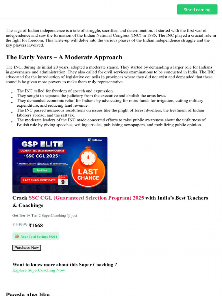 Indian Freedom Struggle - Timeline, Leaders and Important Events | PDF