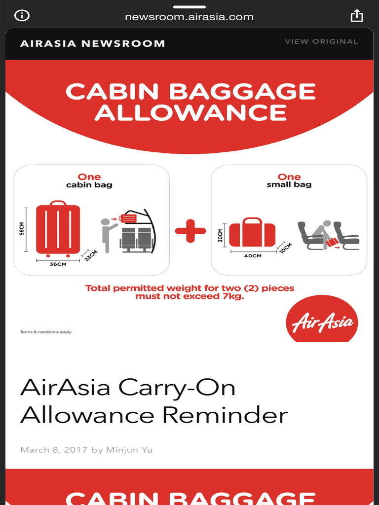 AirAsia Carry-On Allowance Reminder | PDF