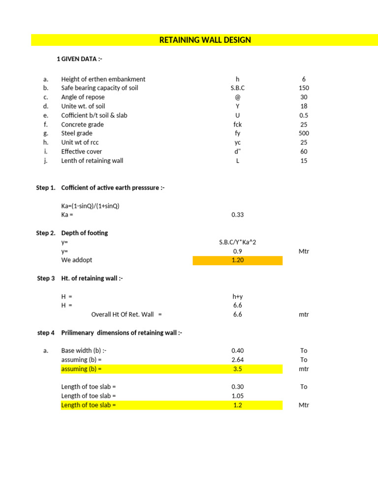 Retaining Wall Design Calculations | PDF | Civil Engineering | Building ...