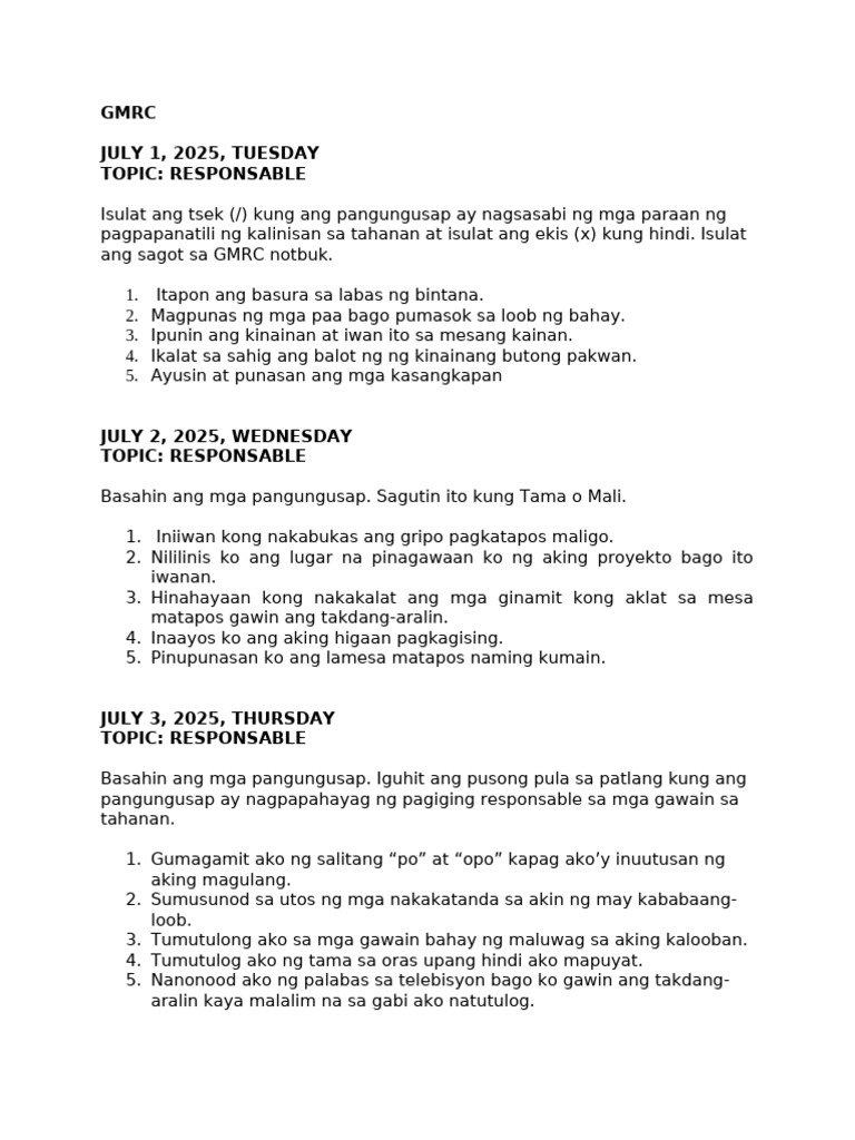 GMRC Activities July 1 3 | PDF