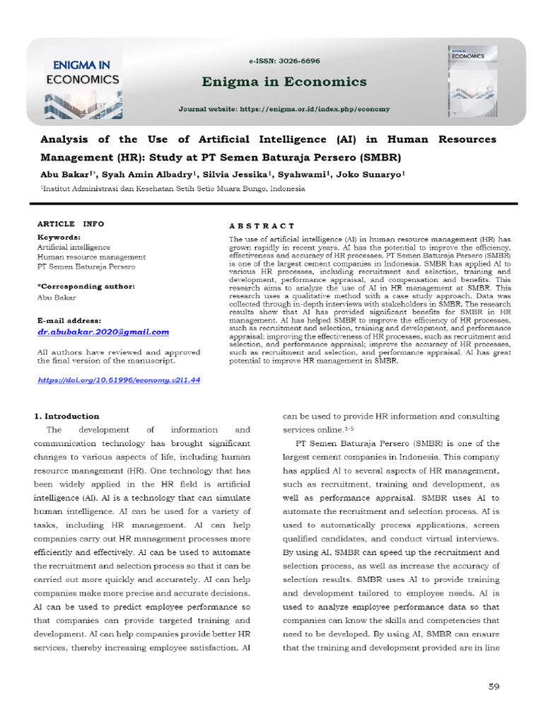 Analysis Of The Use Of Artificial Intelligence Ai In Human Resources