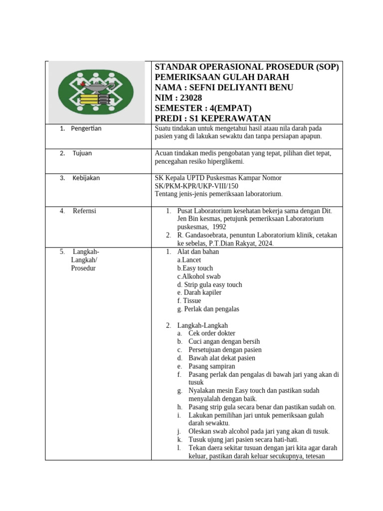 Standar Operasional Prosedur (Sefni Benu) | PDF