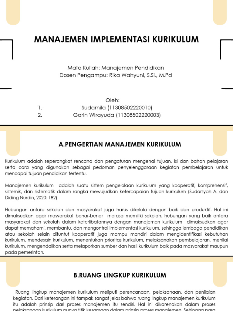 Manajemen Implementasi Kurikulum Pendidikan | PDF
