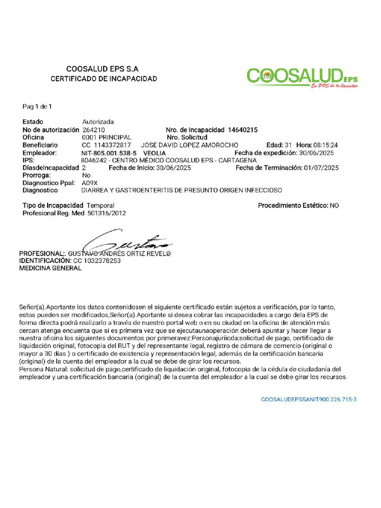 Coosalud Eps 2025-06-30 Jose David López Amorocho | PDF