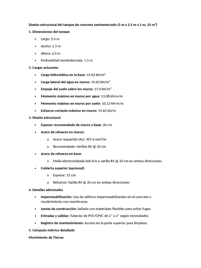 Diseño Estructural Del Tanque de Concreto Semienterrado | PDF | Hormigón | Ingeniería mecánica