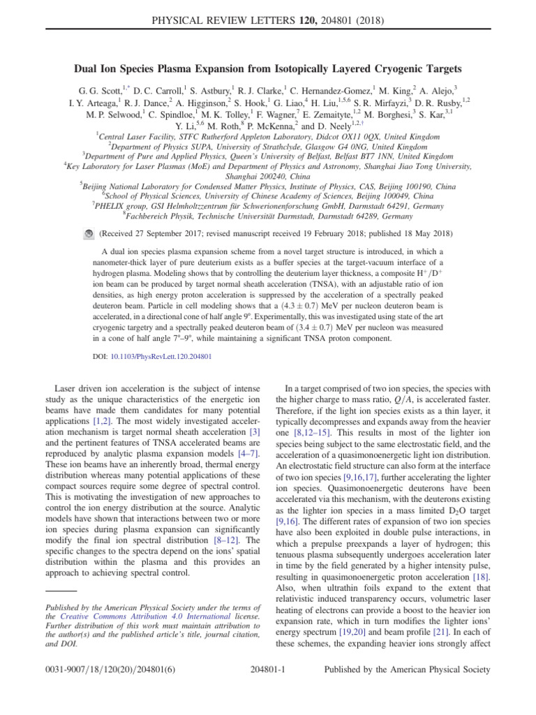 Dual Ion Species Plasma Expansion From Isotopically Layered Cryogenic Targets | PDF | Deuterium ...