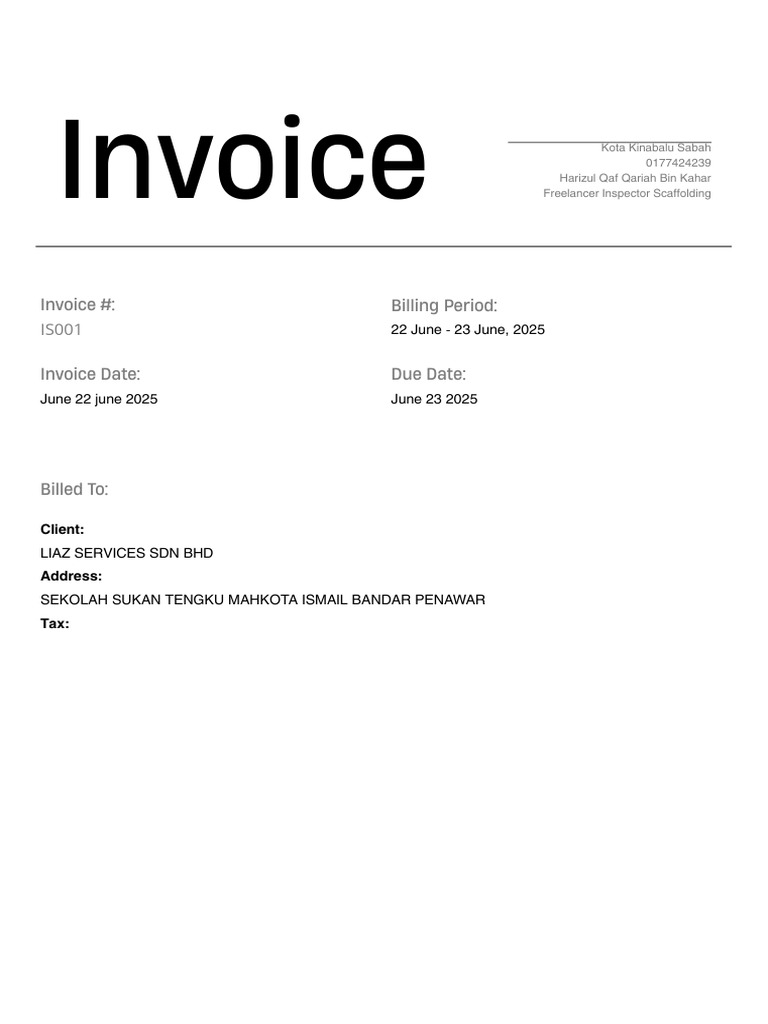 Invoice for Scaffold Inspection Services | PDF
