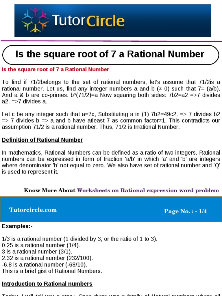 Is The Square Root of 7 A Rational Number | Fraction (Mathematics ...