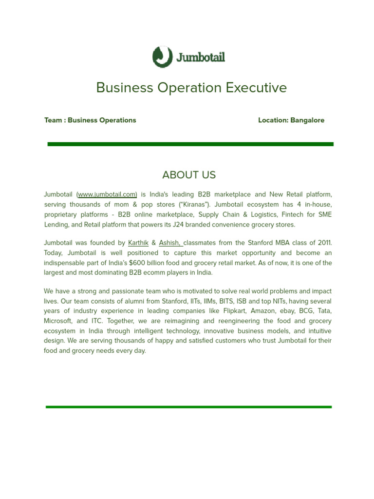 Business Operations Executive Role at Jumbotail | PDF | Business