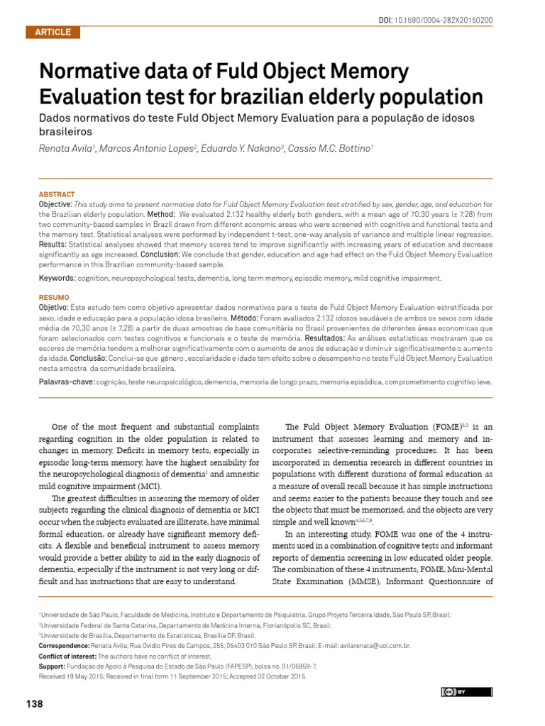 Dados Normativos Fluencia Verbal Idosos Otimo | PDF | Recall (Memory) | Dementia