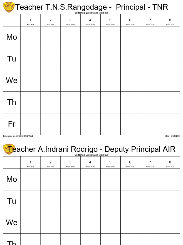 2025.07.1 Teacher Time Table | PDF