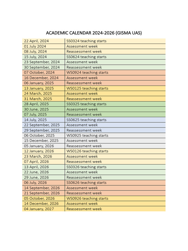 GISMA UAS Academic Calendar 2024-2026 | PDF