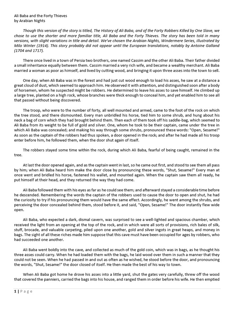 Ali Baba's Encounter with Thieves | PDF