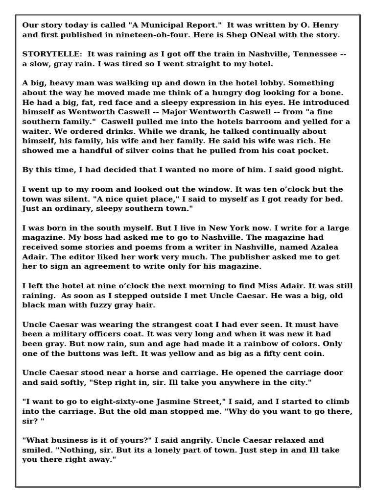 A Municipal Report - by O Henry | PDF