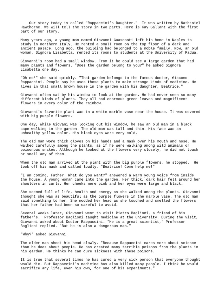 Rappaccini S Daughter - by Nathaniel Hawthorne - Part 1 | PDF