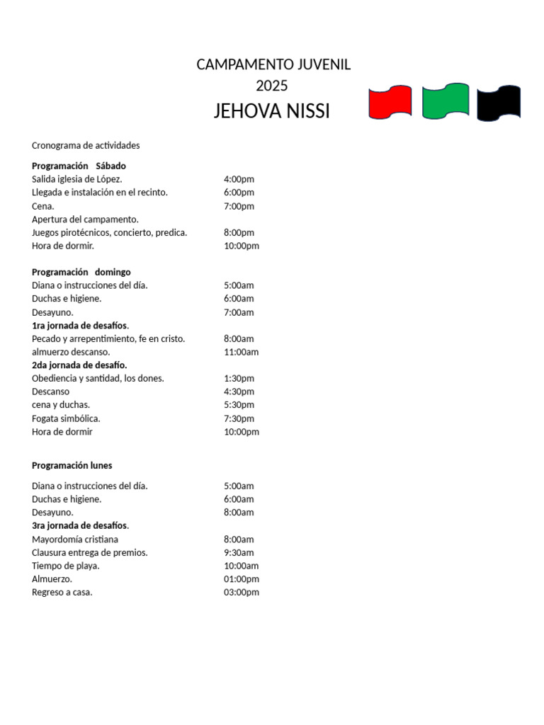 Plan de Acción Campamento Juvenil | PDF | Cena