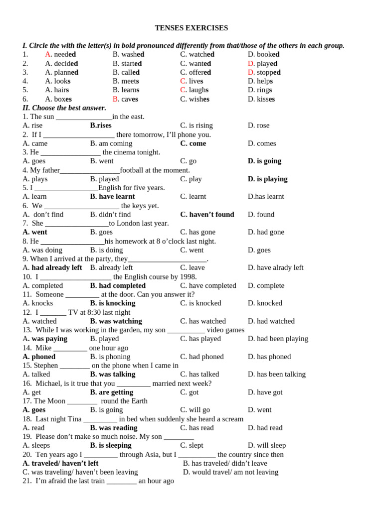 Test of Tenses Trac Nghiem Hay | PDF