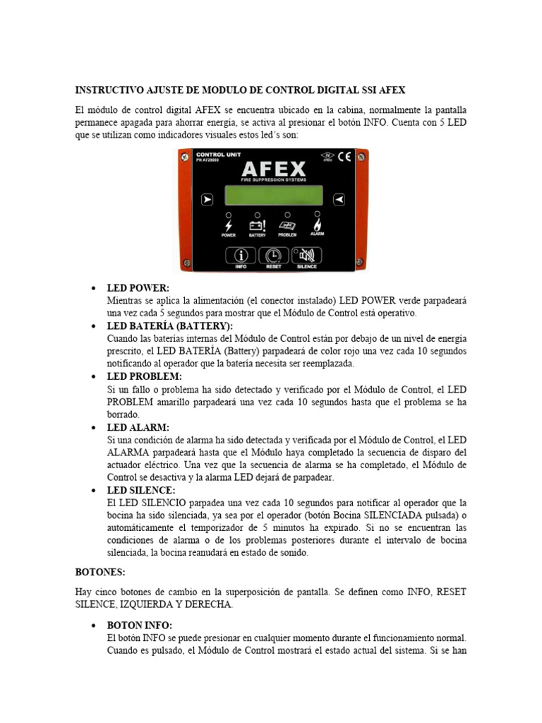 Instructivo Ajuste de Modulo de Control Digital Ssi Afex | PDF | Diodo emisor de luz ...