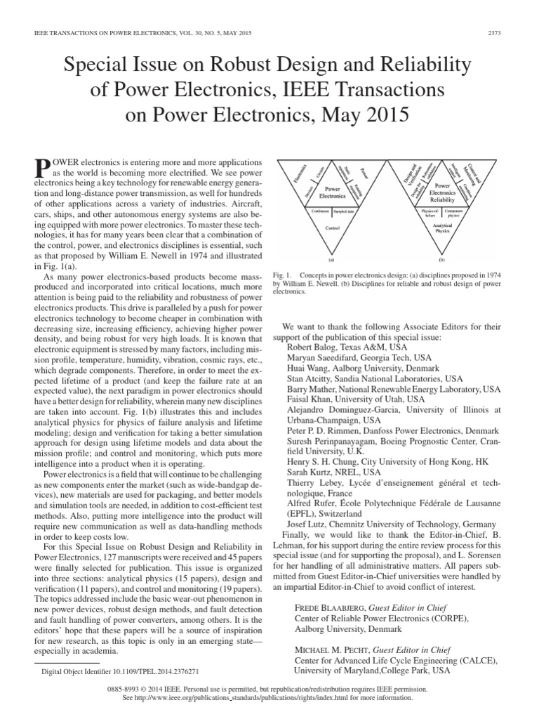 Special Issue On Robust Design and Reliability of Power Electronics ...