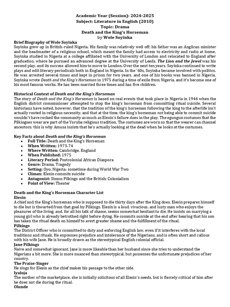 Drama - Death and King's Horseman | PDF