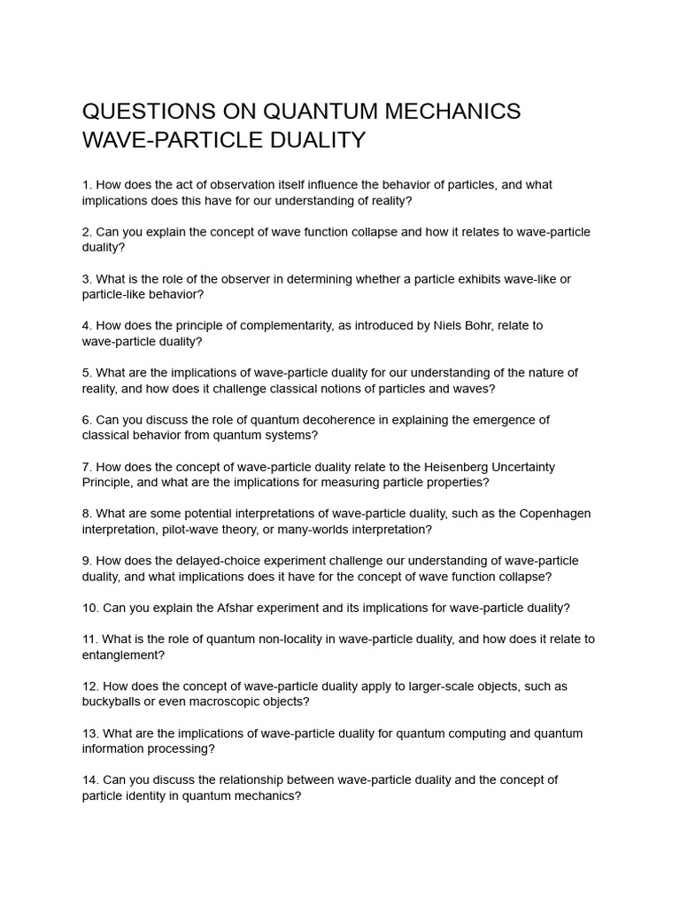 Questions On Quantum Mechanics Wave-Particle Duality | PDF | Quantum Mechanics | Many Worlds ...