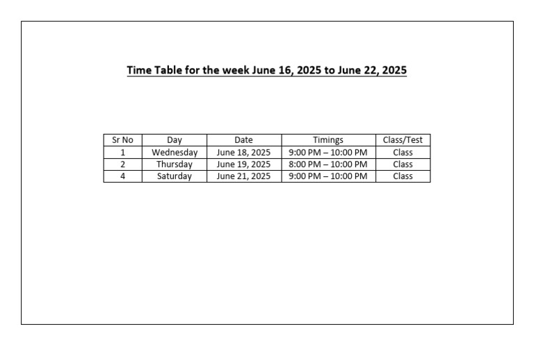 Time Table (June 16 - June 22) | PDF