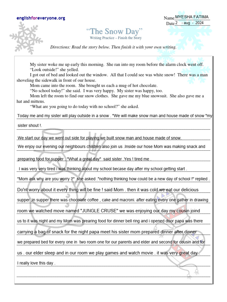 Snow Day Story Writing Exercise | PDF