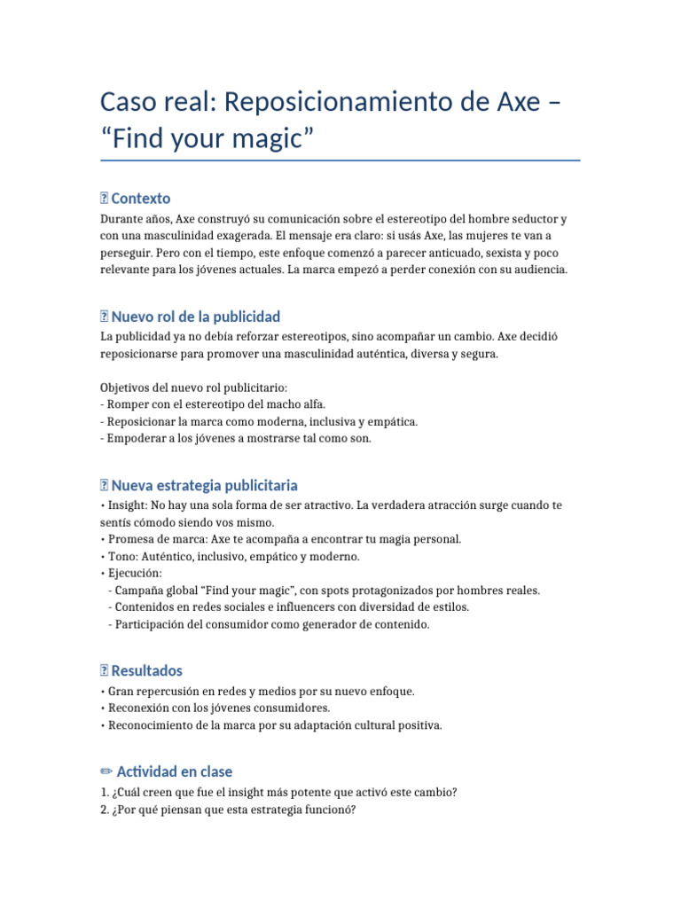 Actividad Caso Axe FindYourMagic | PDF